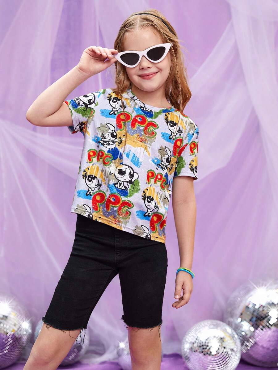 THE POWERPUFF GIRLS X SHEIN Chica preadolescente Camiseta con estampado ...