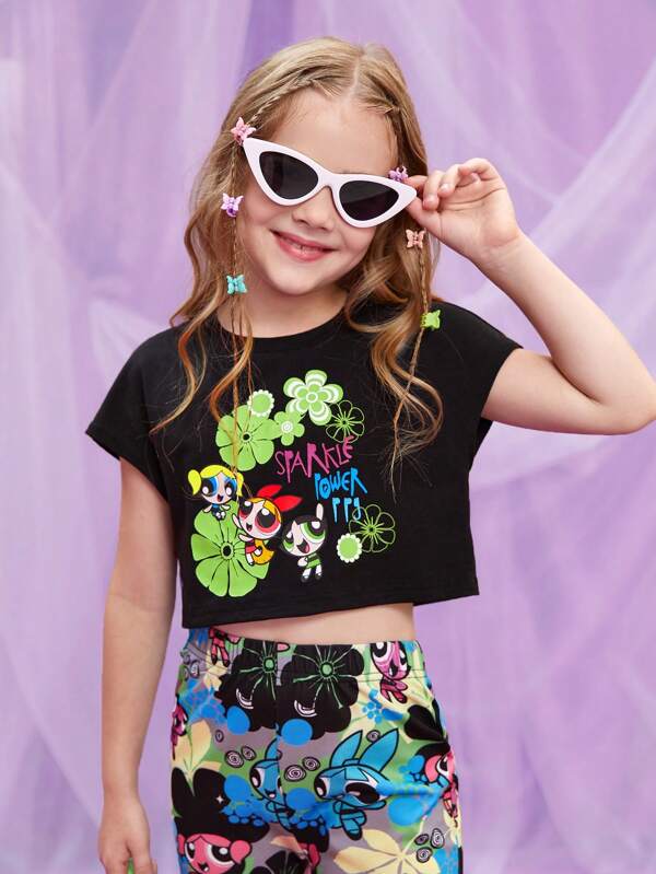 THE POWERPUFF GIRLS X SHEIN SHEIN Kids Y2Kool Tween Girl Letter Graphic ...