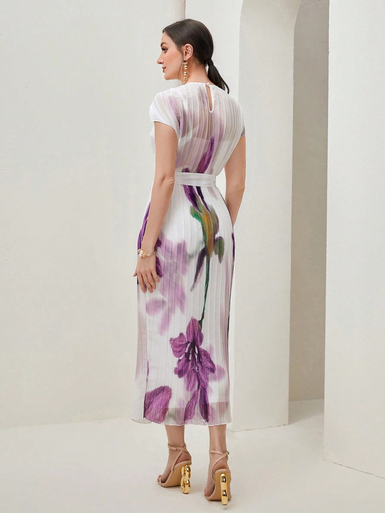 SHEIN Modely Floral Print Belted Dress | SHEIN USA