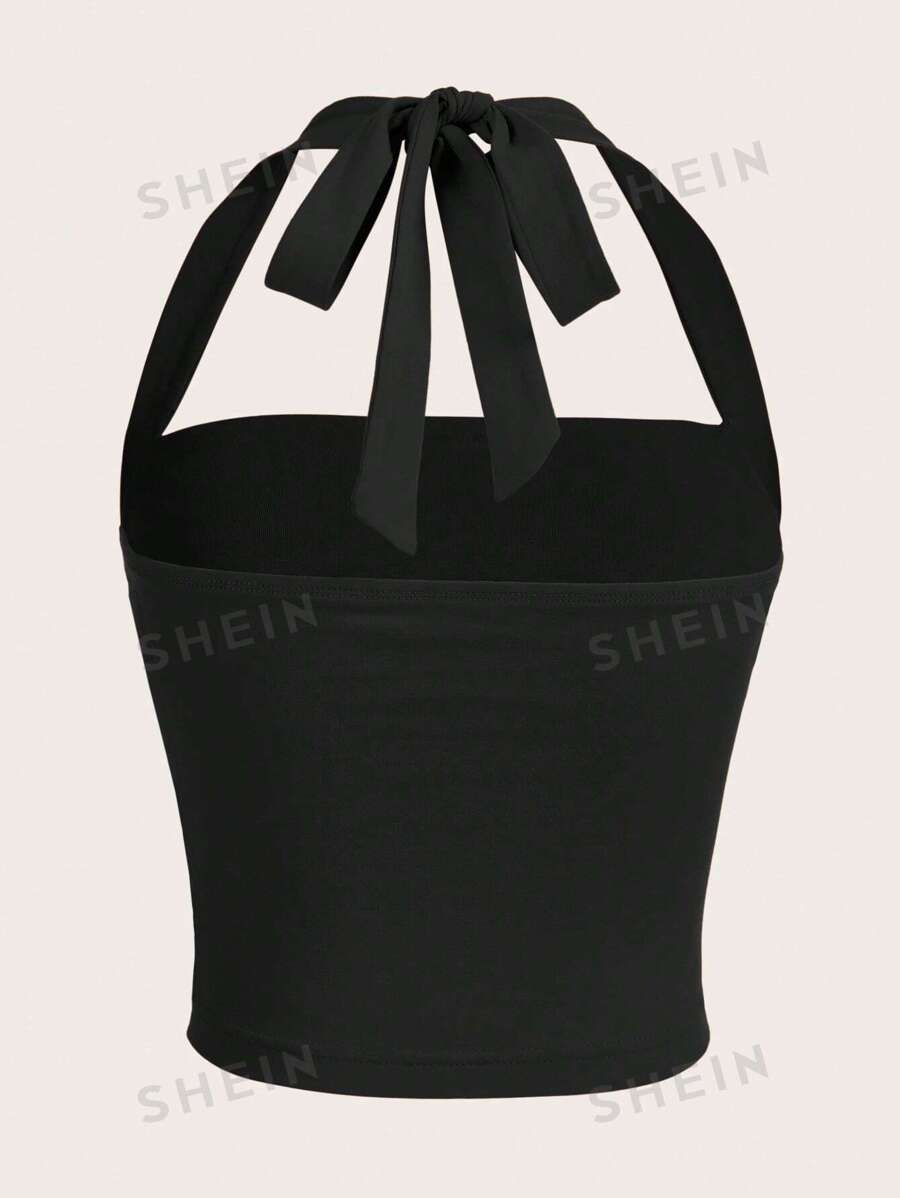 SHEIN EZwear Summer Solid Ruched Halter Top | SHEIN USA