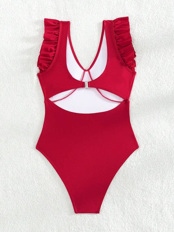 Teen Girls Ruffle Trim One Piece Swimsuit Shein Usa