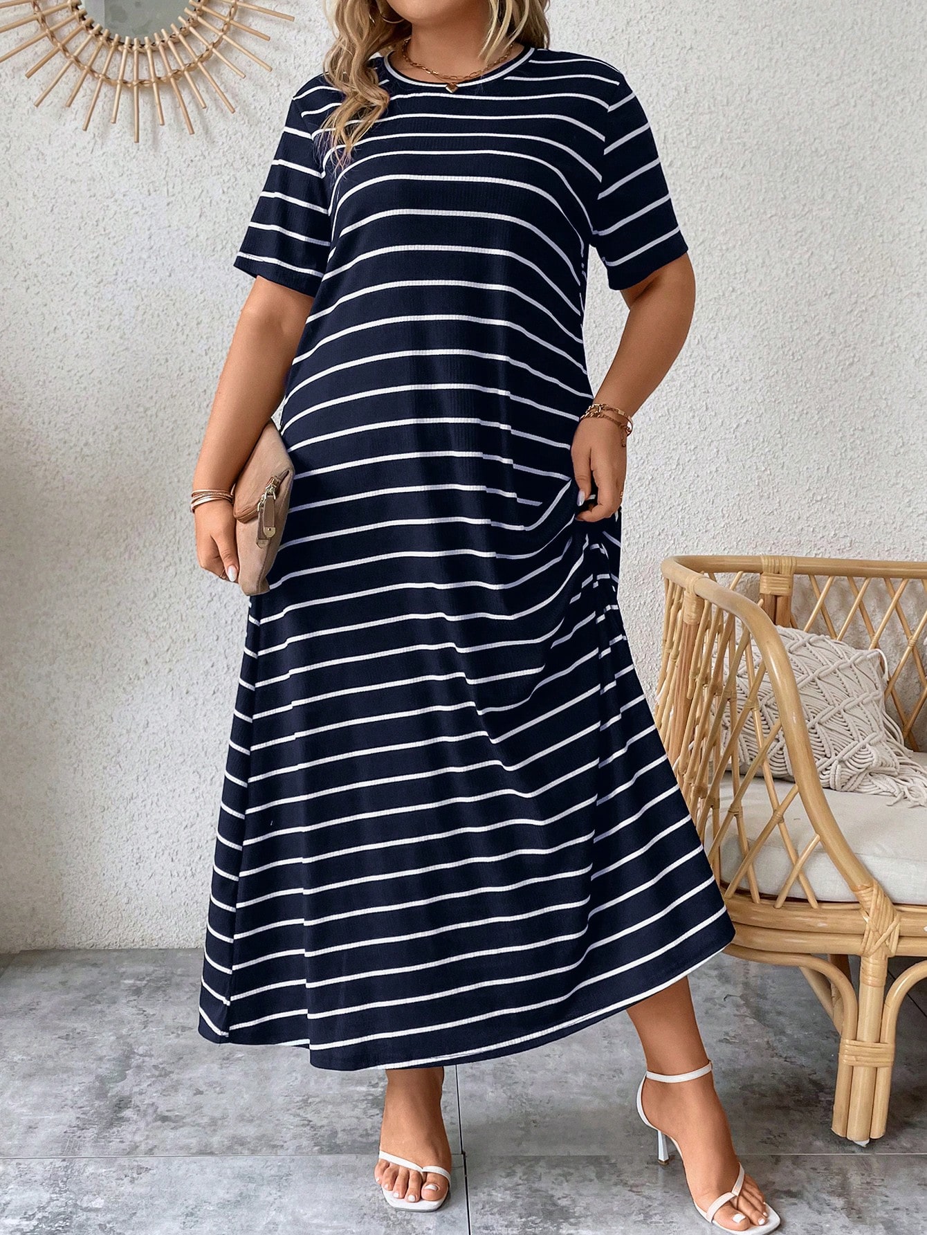 EMERY ROSE Plus Striped Print Hidden Pocket Dress | SHEIN USA