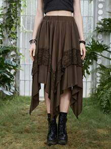 ROMWE Goth Renaissance Contrast Lace Hanky Hem Skirt | SHEIN USA