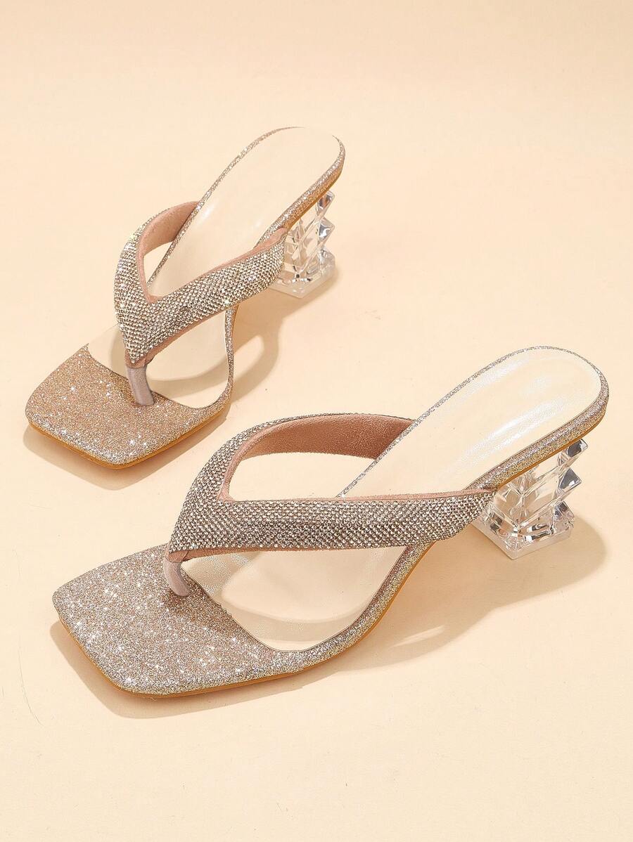 Glamorous Sandals For Women, Rhinestone Decor Toe Post Design ...