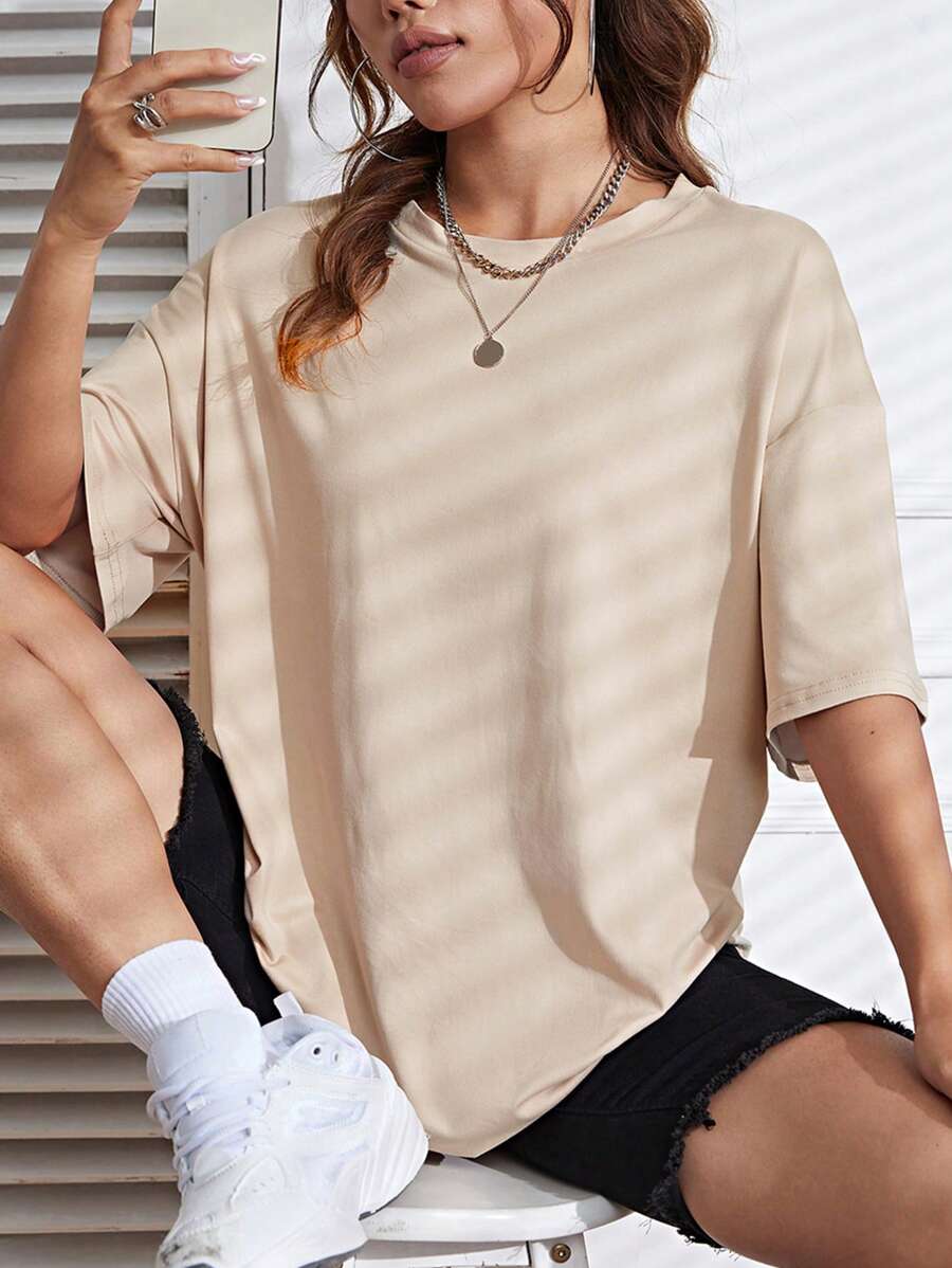 SHEIN EZwear Solid Drop Shoulder Tee | SHEIN USA