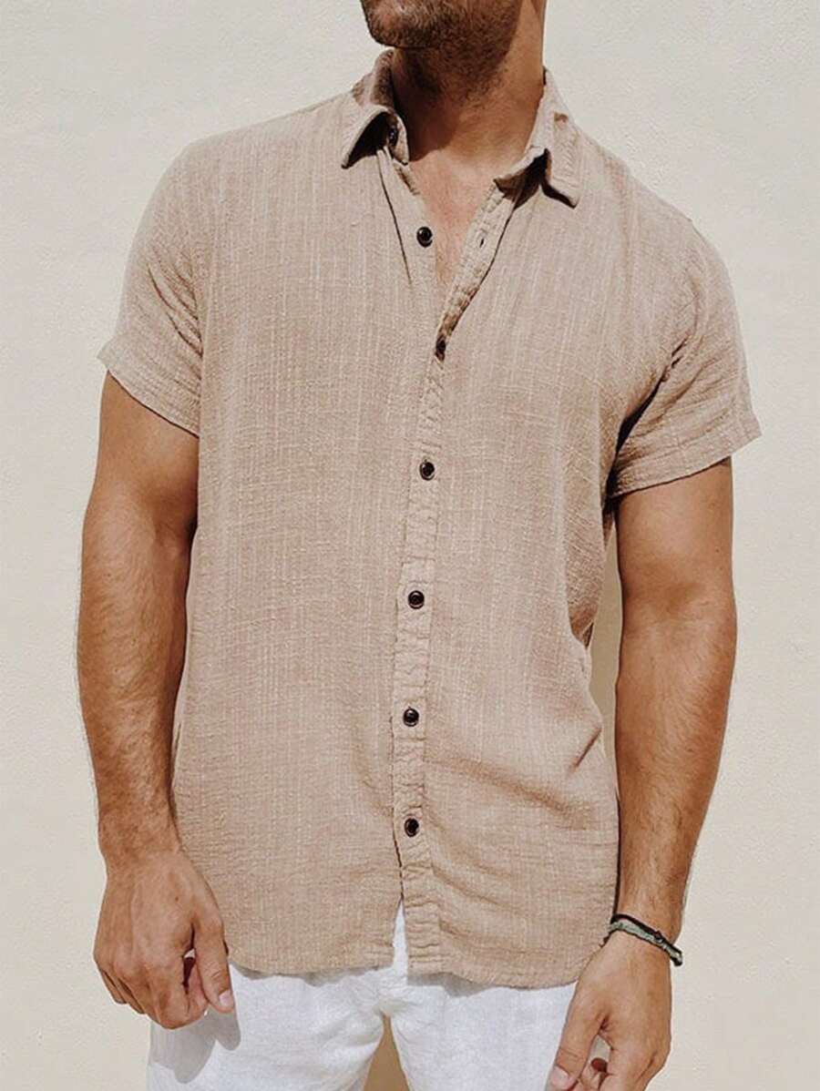 Men's Casual Textured Fabric Short-Sleeved Shirt | SHEIN USA