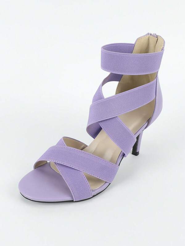 Fashion Purple Sandals For Women, Criss Cross Zip Back Stiletto Heeled ...