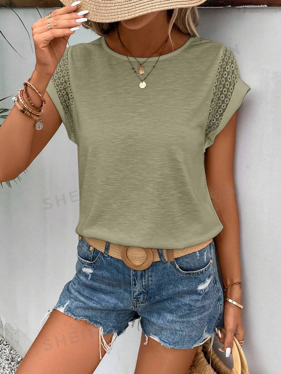 SHEIN Frenchy Women Simple Solid Color Round Neckline Short-Sleeved ...