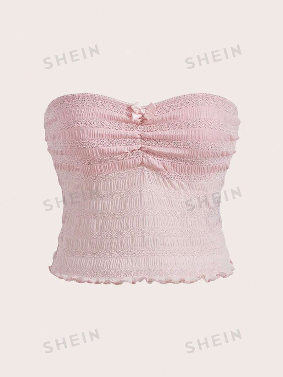 SHEIN MOD Top Rosa Tubo Ruched Com Detalhe De Laço Na Frente E ...