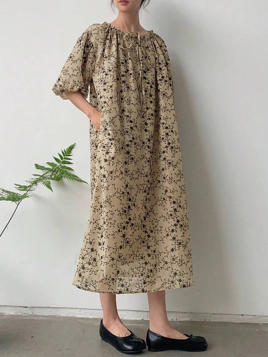 Dazy Allover Floral Print Puff Sleeve Tunic Dress Shein Usa