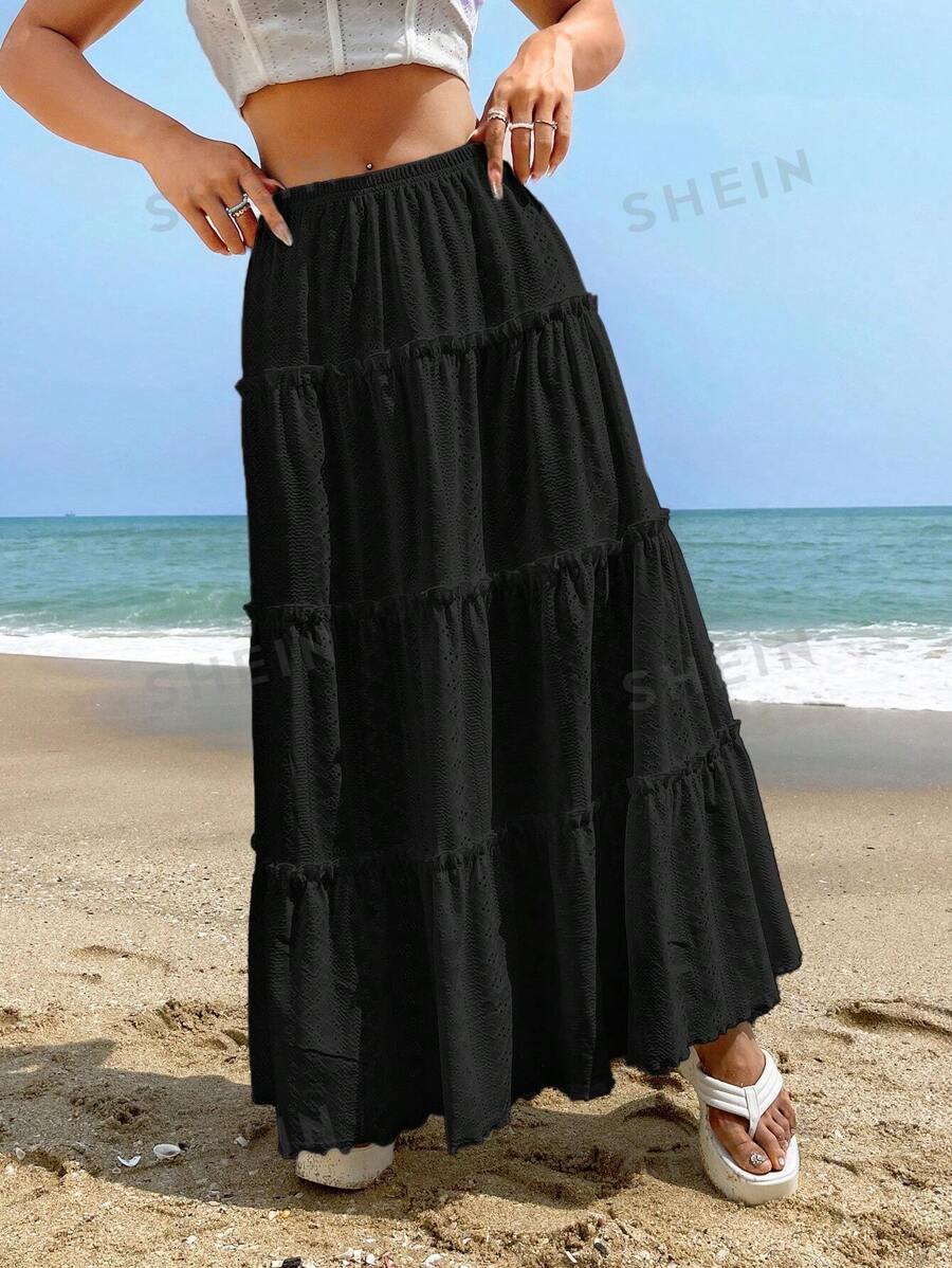 SHEIN Frill Trim Layered Ruffle Hem Schiffy Skirt | SHEIN USA