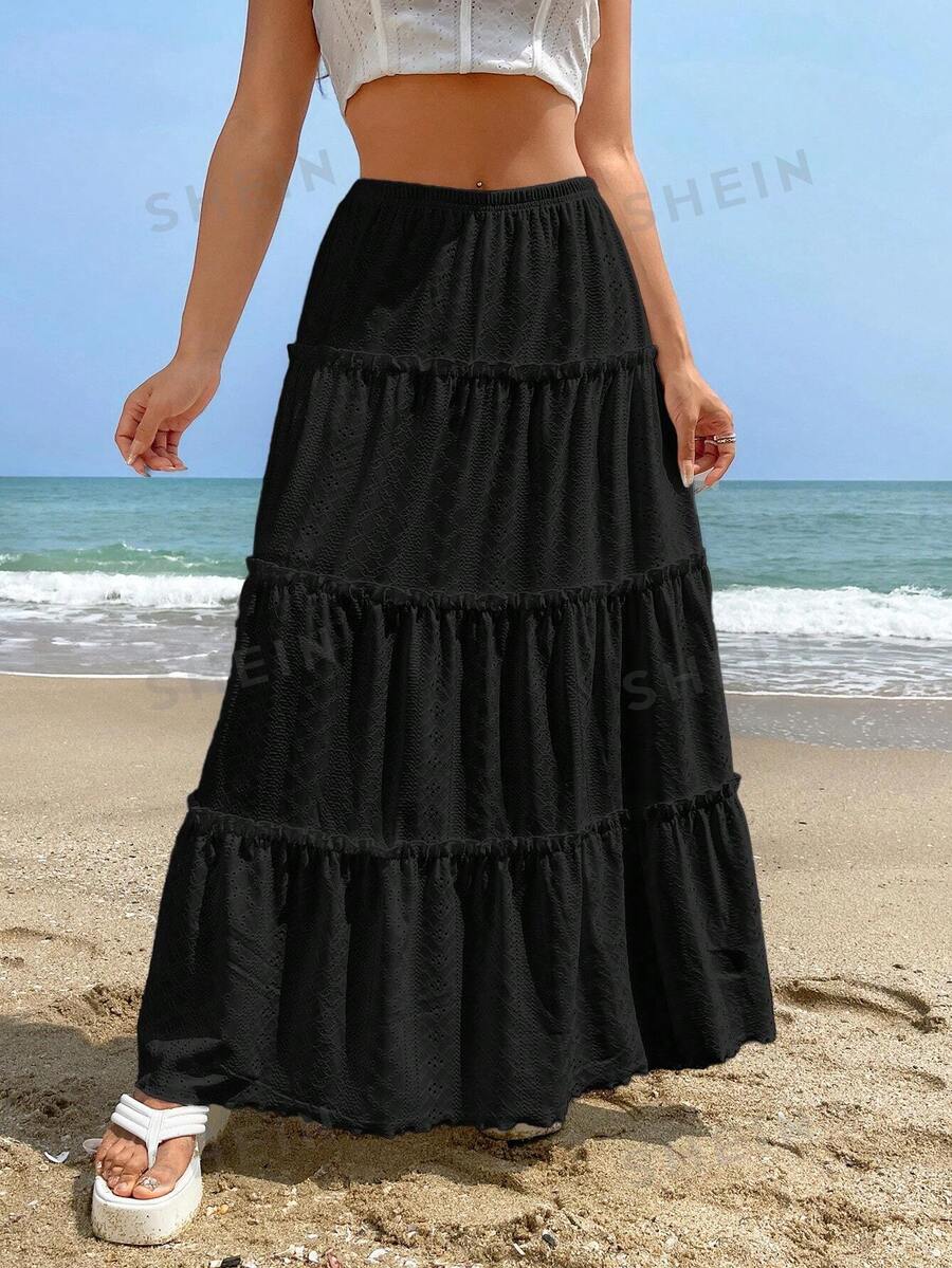 SHEIN Frill Trim Layered Ruffle Hem Schiffy Skirt | SHEIN USA