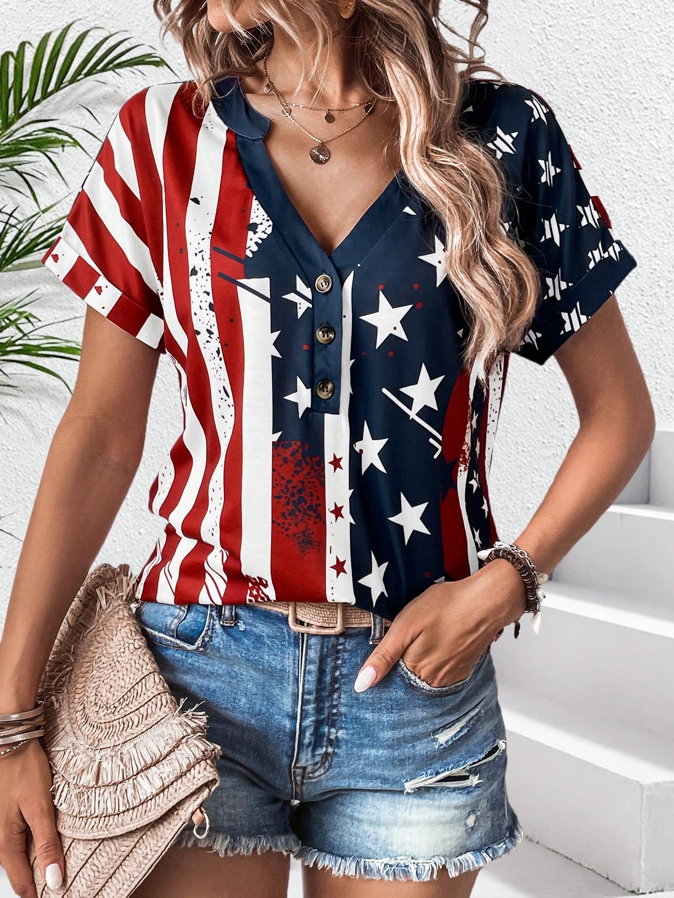 SHEIN LUNE Flag Print Batwing Sleeve Tee | SHEIN USA