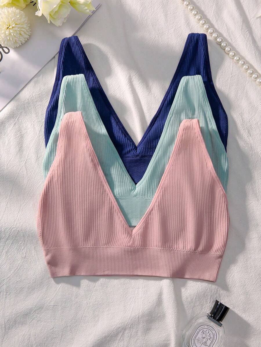 3pack Solid Ribbed Knit Bralette | SHEIN USA
