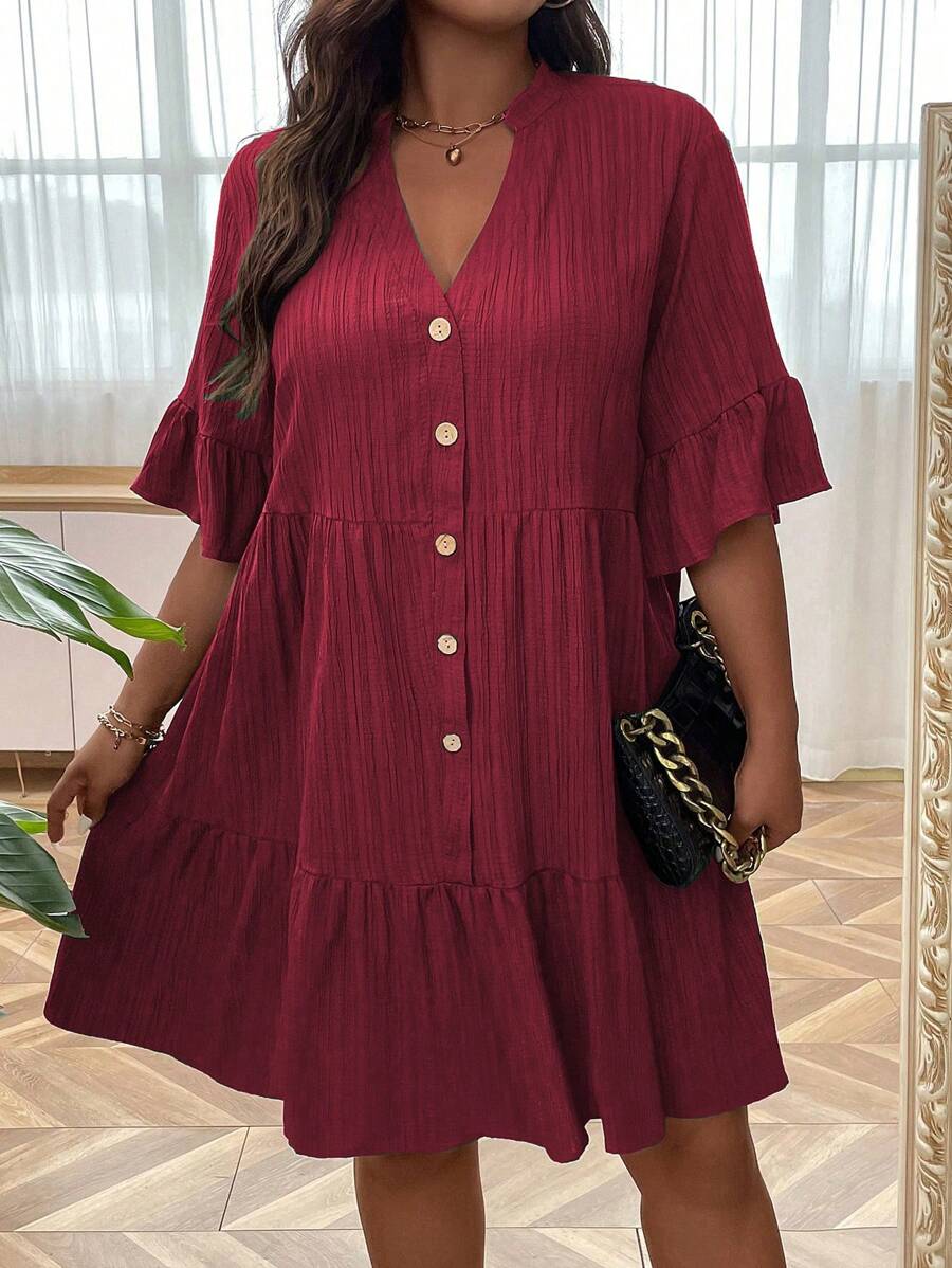 Shein Lune Plus Flounce Sleeve Ruffle Hem Smock Dress For Sale