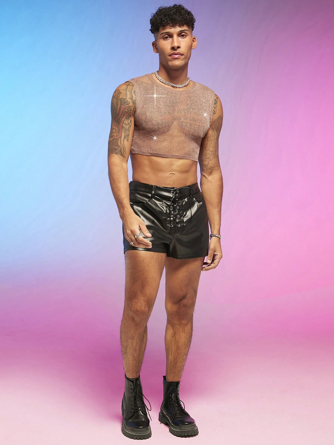 Manfinity Fever City Men Glitter Mesh Sheer Crop Tank Top | SHEIN USA