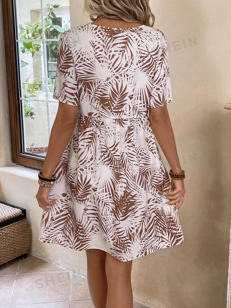 EMERY ROSE Tropical Print Button Front Smock Dress | SHEIN USA