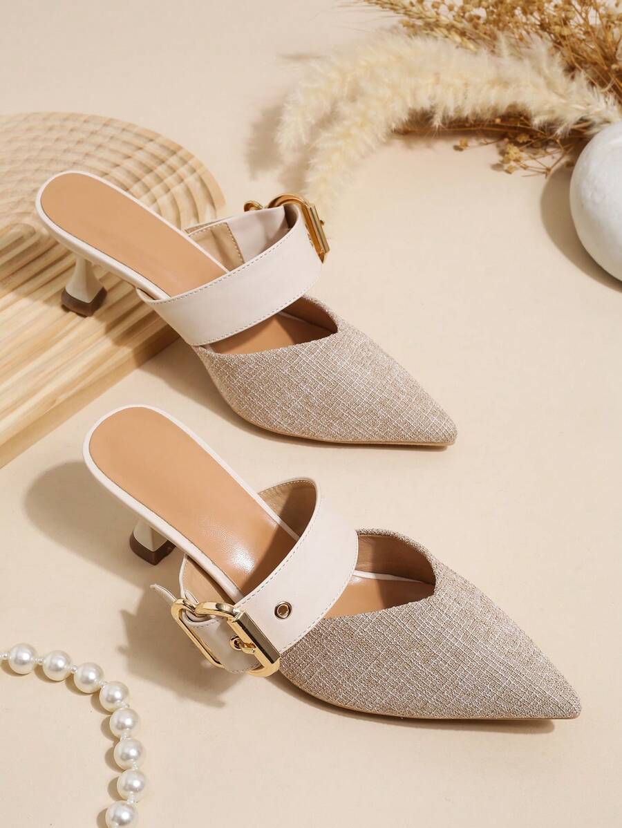 Frauen Pumps mit Schnalle Dekor, spitzer Zehenpartie, Pyramidenabsatz ...