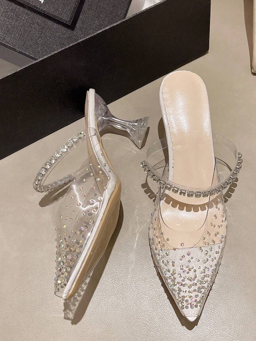Glamorous Pumps For Women, Rhinestone Decor Clear Sculptural Heeled ...