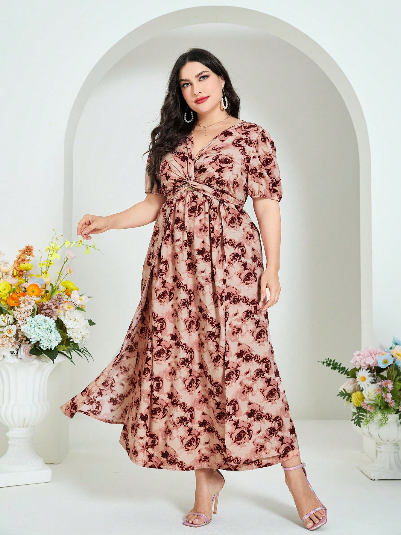 SHEIN Mulvari Plus Floral Print Twist Front Dress | SHEIN USA