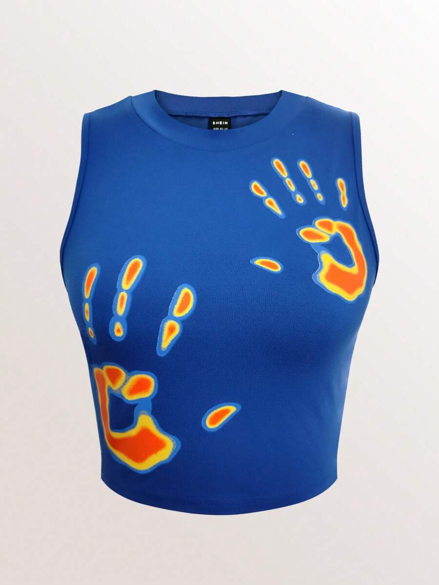 SHEIN Unity Handprint Print Crop Tank Top Graphic Tees Women Tops ...
