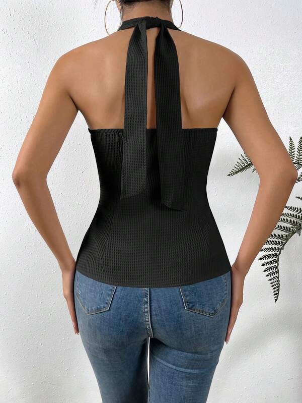 SHEIN Privé Button Front Halter Top | SHEIN USA