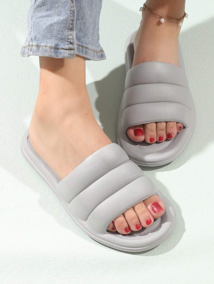 Women Minimalist Single Band Slides, EVA Fashion Slides Light Grey ...