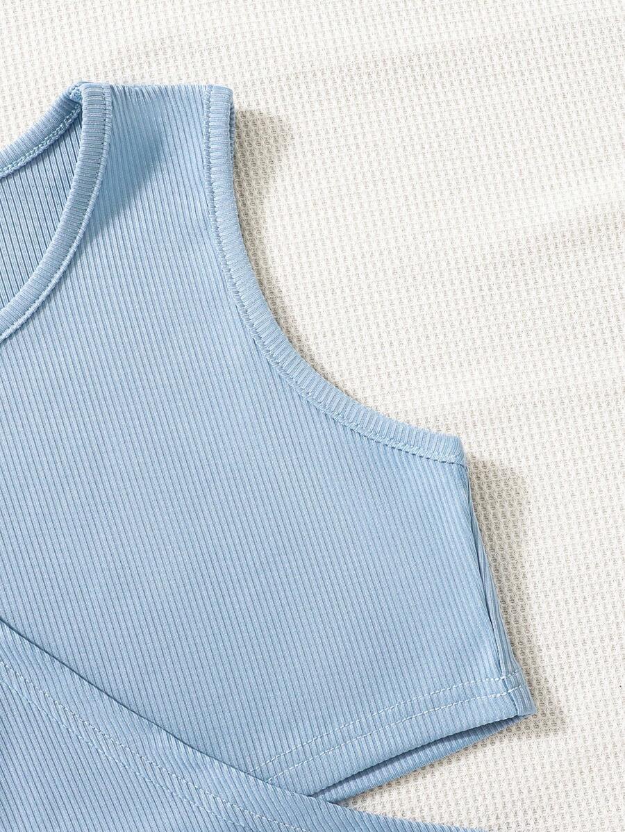 SHEIN Tween Girl Solid Criss Cross Cut Out Tank Top | SHEIN UK