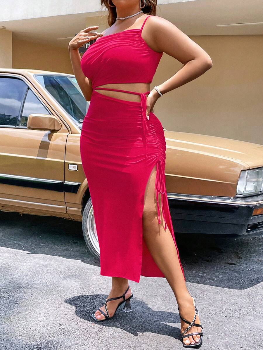 Celure Plus One Shoulder Drawstring Side Split Thigh Dress | SHEIN EUR