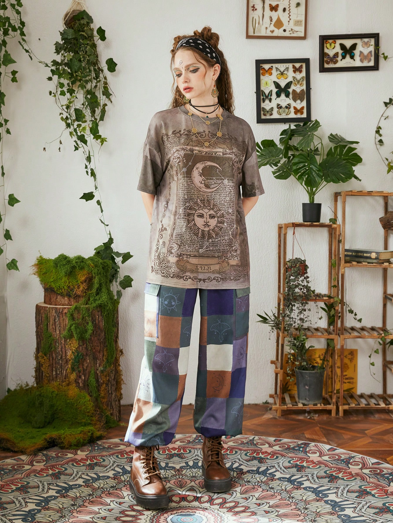 ROMWE Hippie Sun & Moon Graphic Drop Shoulder Tee | SHEIN UK