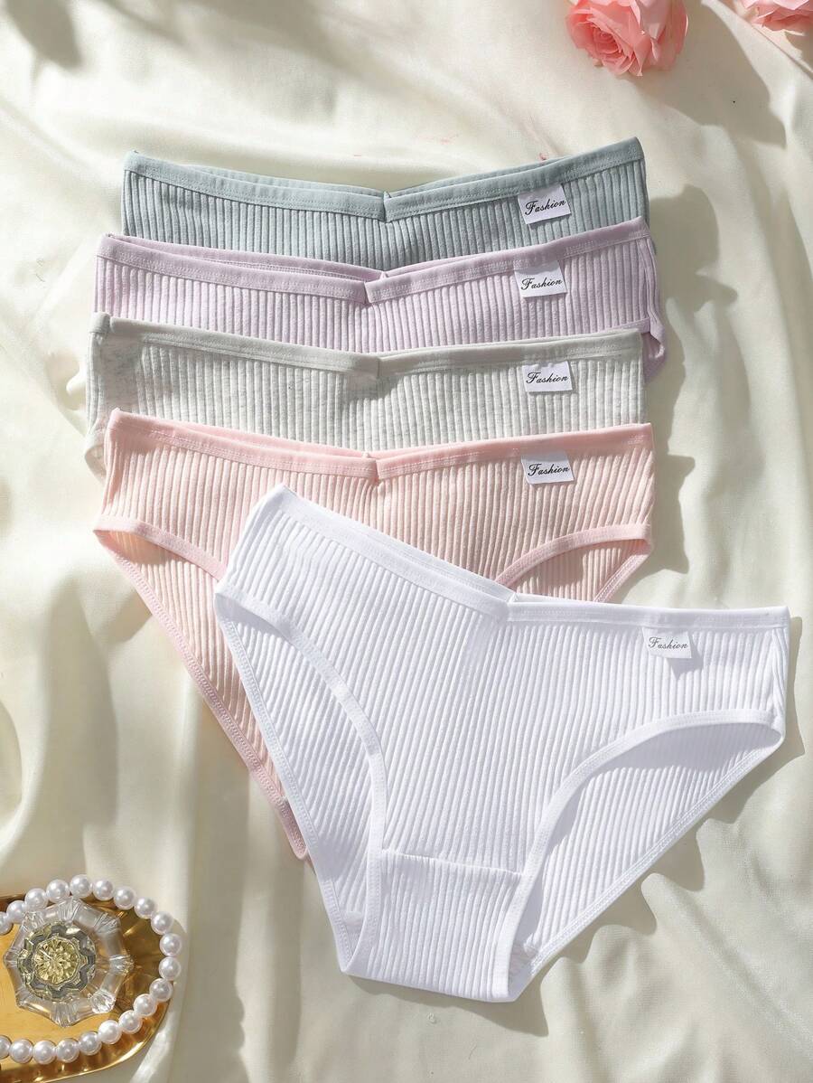 Shein Underwearandsleepwear Basics 5 Pièces Culotte À Applique Lettre
