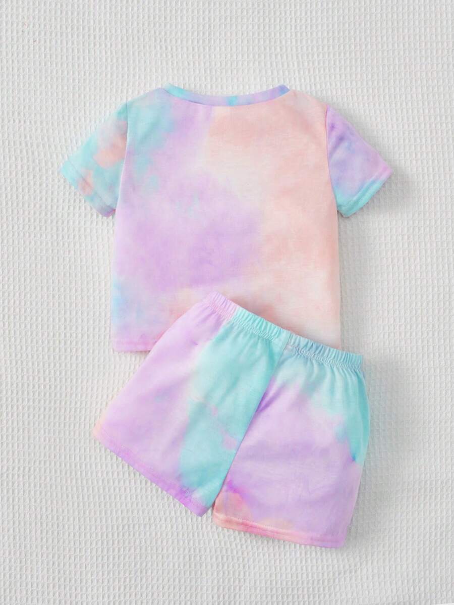 SHEIN Bebê Menina 2 Pçs/set Tie-dye Em Torno Do Pescoço De Manga Curta ...