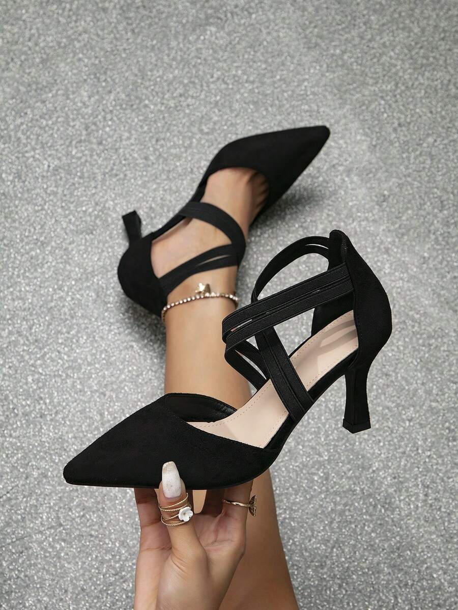 Elegant Black Pumps For Women, Minimalist Point Toe Heeled Faux Suede ...