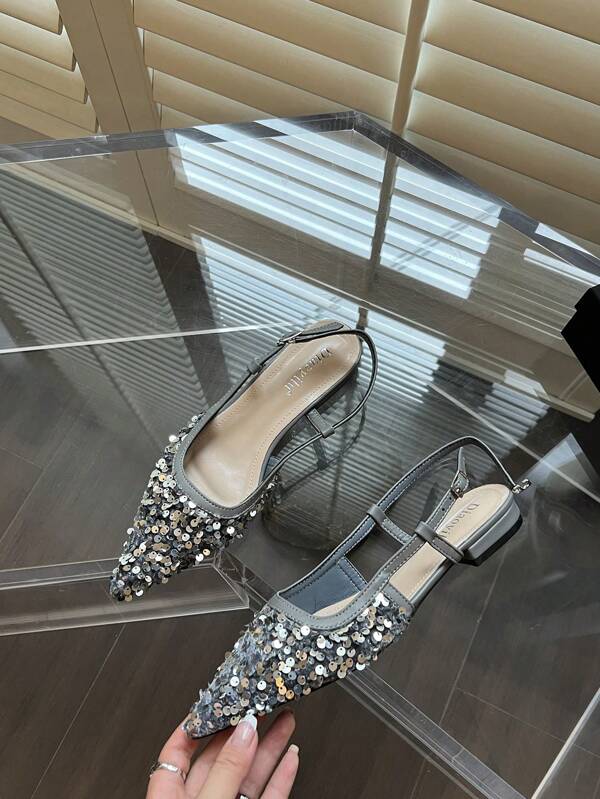 Women Sequin Decor Point Toe Slingback Flats, Glamorous Outdoor Flats ...
