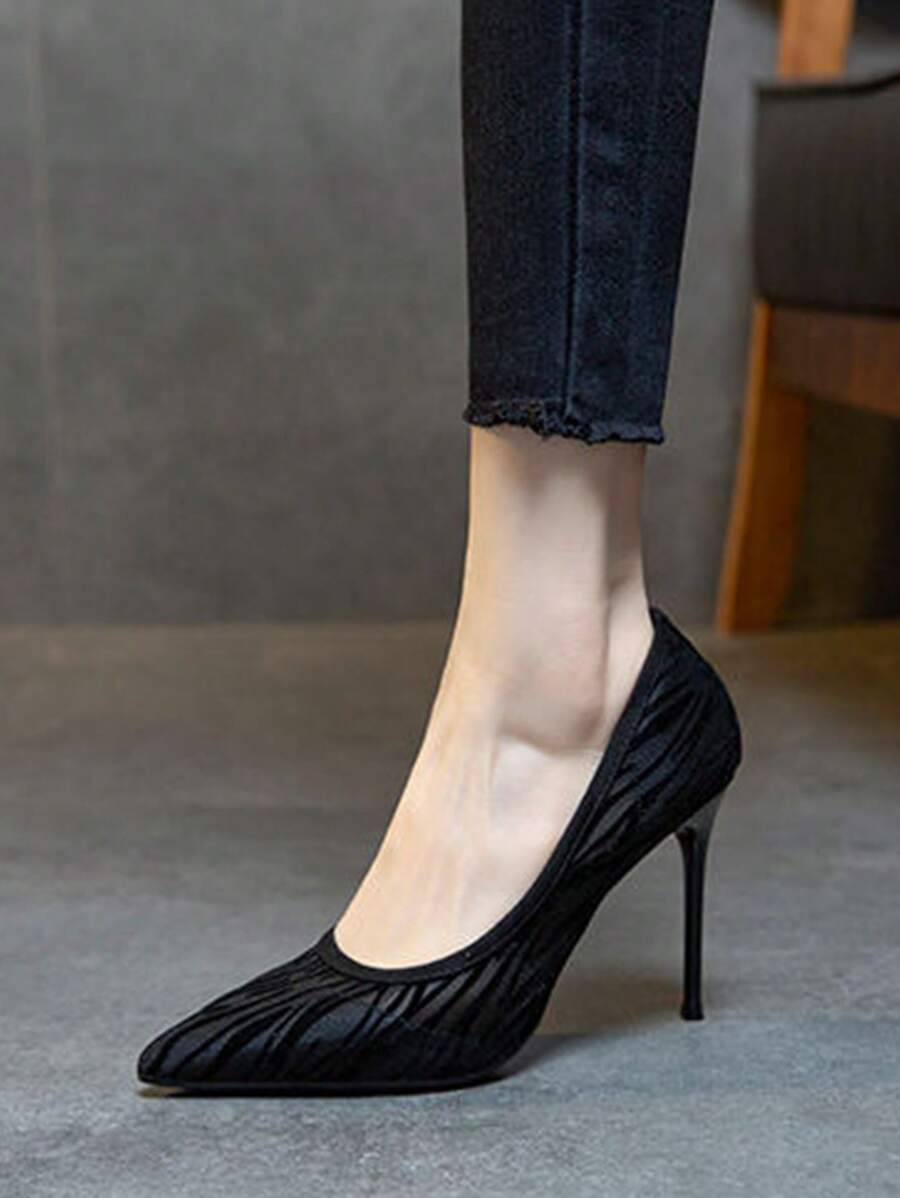 Women Mesh Panel Point Toe Stiletto Heeled Court Pumps, Fashion Mesh ...