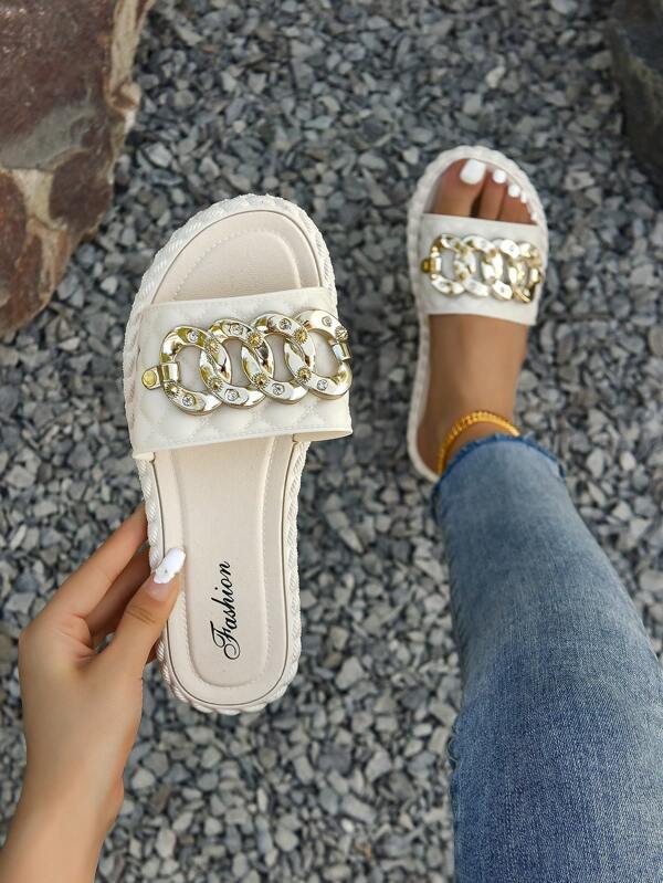 Women Chain Decor Single Band Slides, Fashion Summer Slides | SHEIN UK