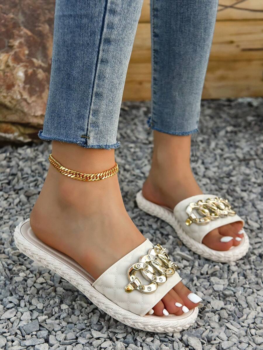 Women Chain Decor Single Band Slides, Fashion Summer Slides | SHEIN USA