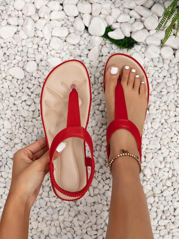 Women Toe Post Flat Sandals, Fashionable Red Thong Sandals For Summer ...