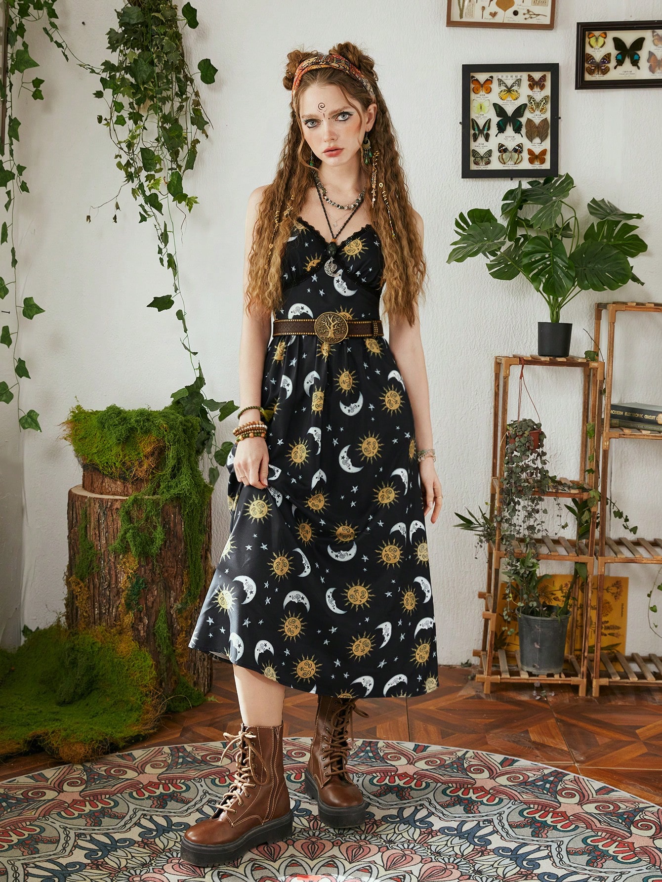 ROMWE Hippie Sun & Moon Graphic Cami Dress | SHEIN USA