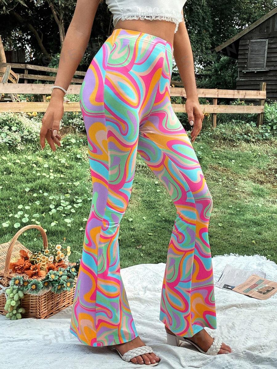 SHEIN WYWH Marbled Print Flare Leg Pants for Sale Australia| New ...