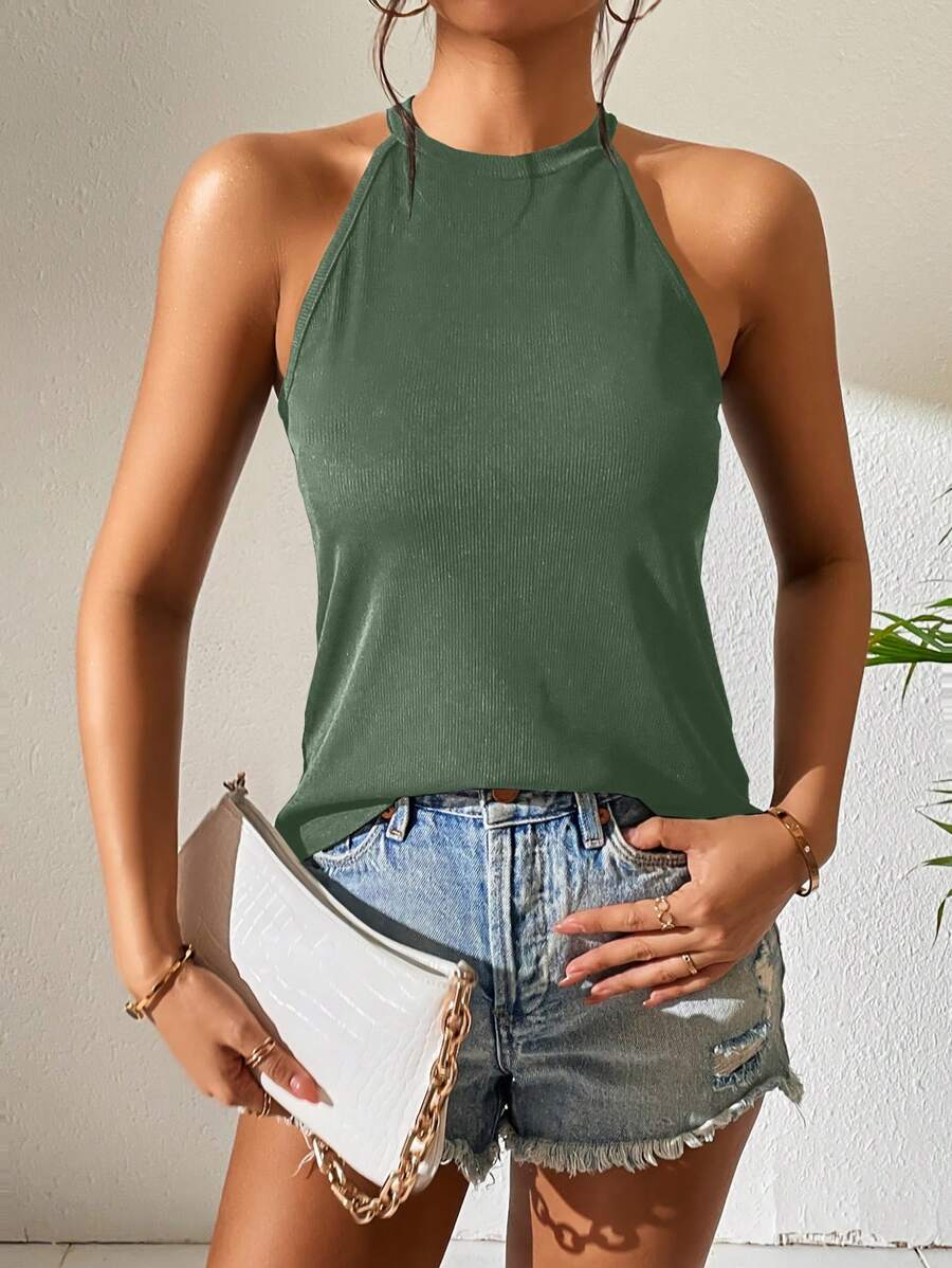 SHEIN Essnce Solid Halter Top | SHEIN USA