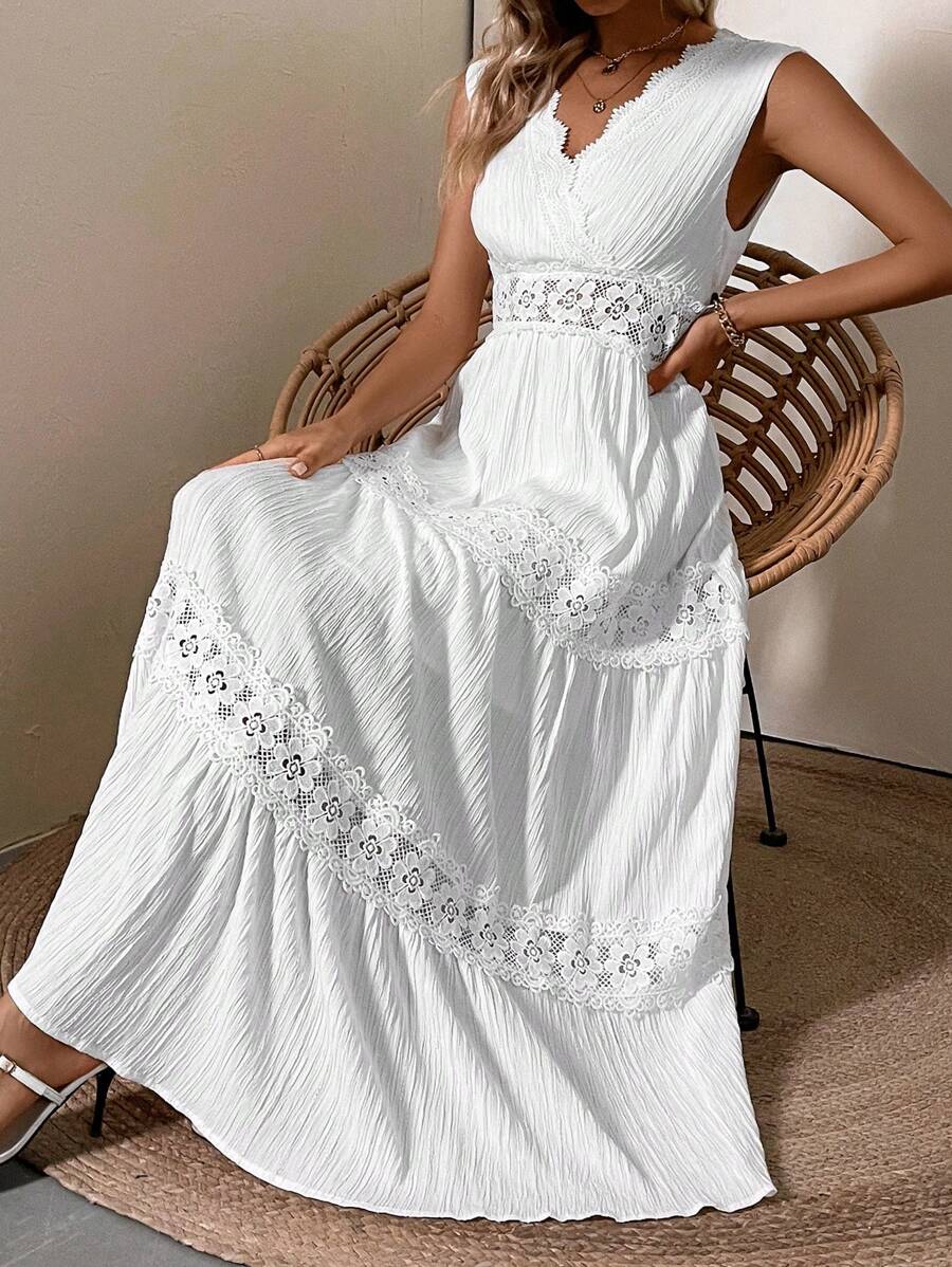 Breezaya Vestido con encaje bajo con fruncido | Moda de Mujer | SHEIN ...