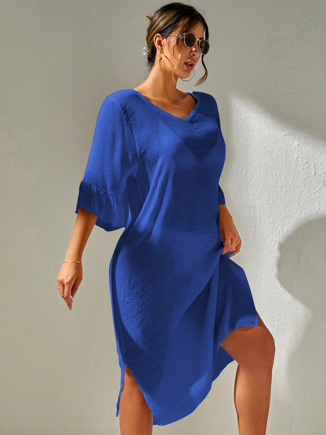 Shein Shein Swim Vcay Plain V Neck Cover Up Dress Shein Usa