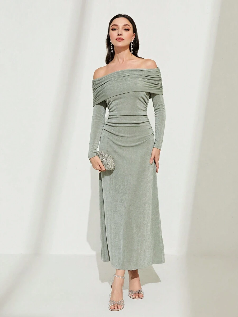 Modelyn オフショルダー フォールドオーバー フリルの付いた ドレス | SHEIN JAPAN