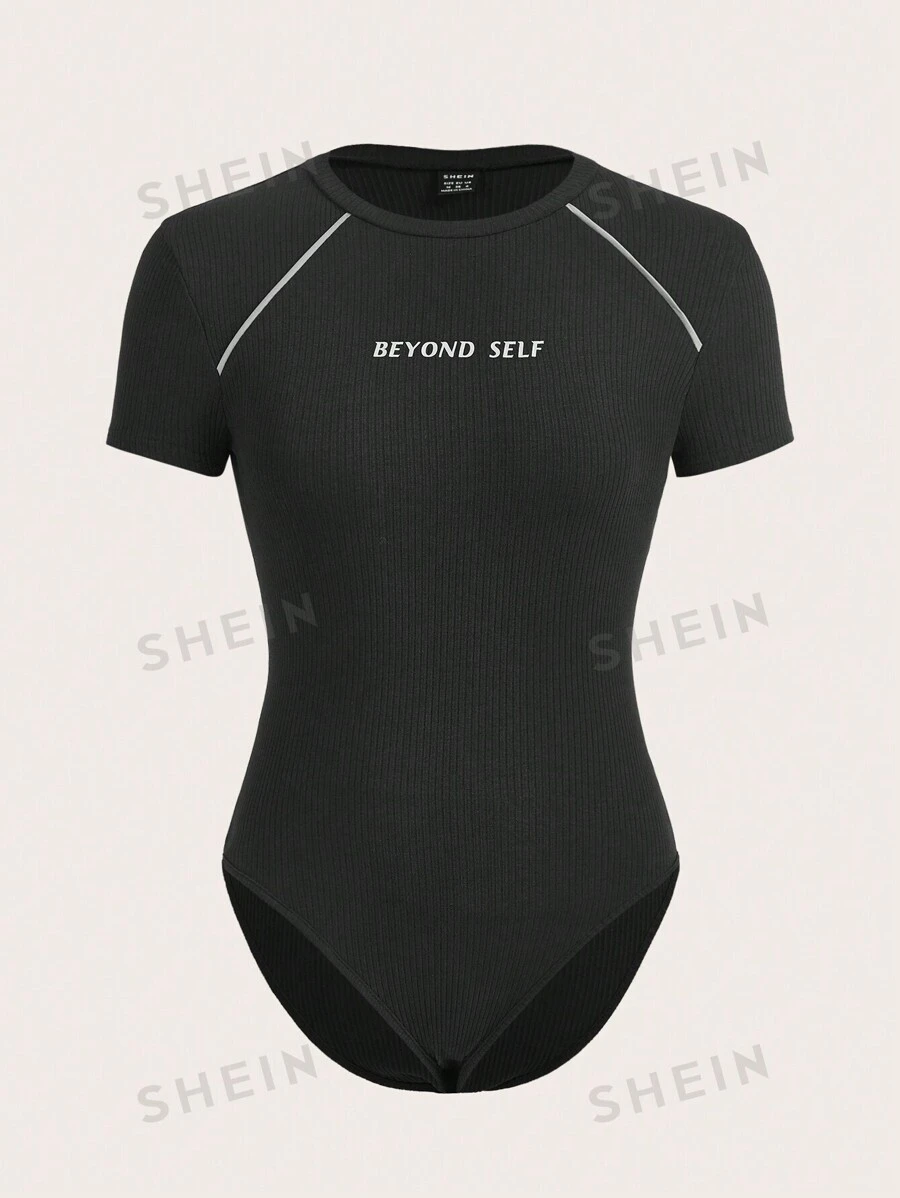 SHEIN ICON Body con estampado de slogan tejido de canalé | Moda de ...