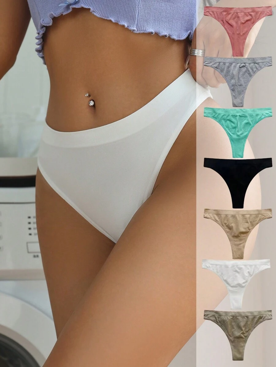 7pack Solid Simple Thong | SHEIN USA