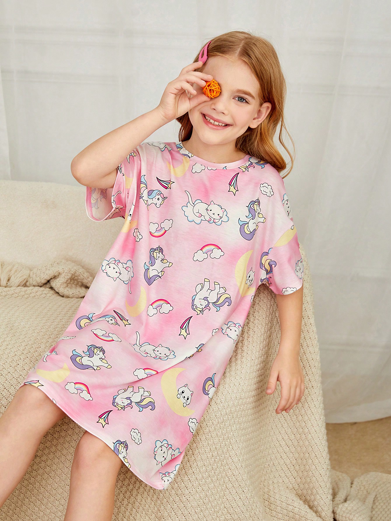 SHEIN Tween Girl Unicorn Print Drop Shoulder Nightdress | SHEIN USA