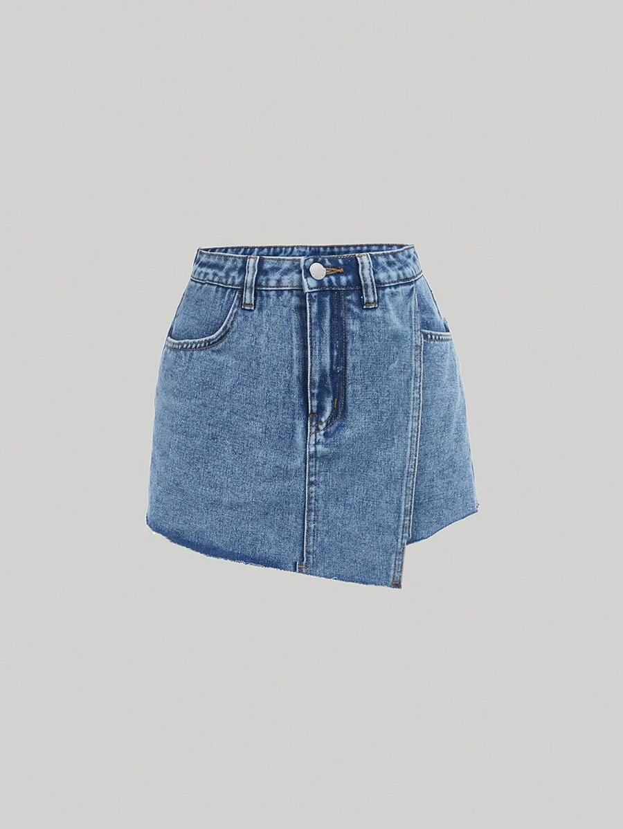 SHEIN Teen Girls Asymmetrical Hem Denim Skort | SHEIN USA