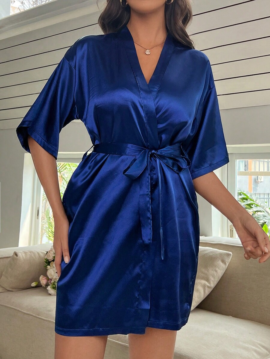 Solid Belted Satin Robe | SHEIN UK