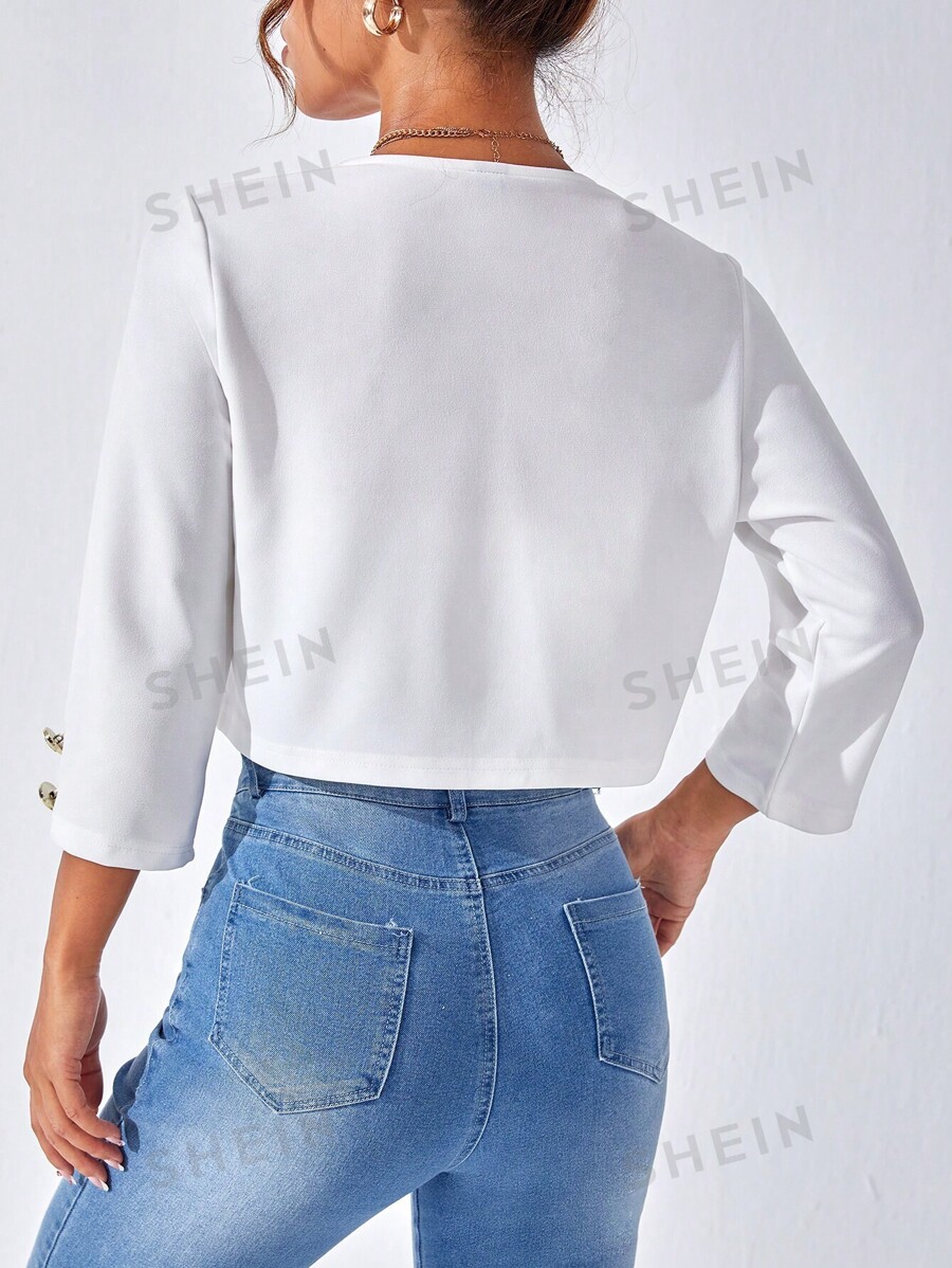 SHEIN Essnce 1pc Solid Open Front Crop Jacket | SHEIN USA